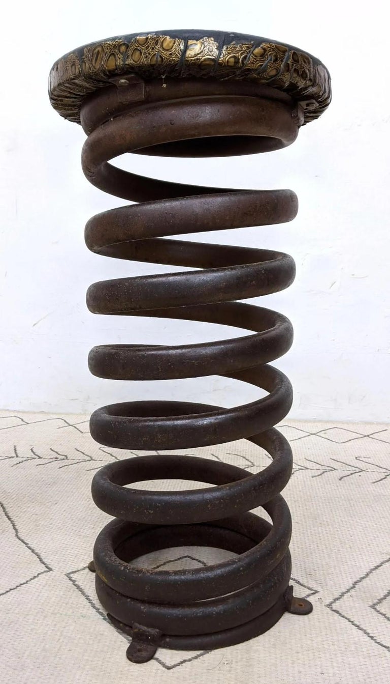 Mid Century Pair Heavy Coil Spring Bar Stools Pair Industrial Steam ...