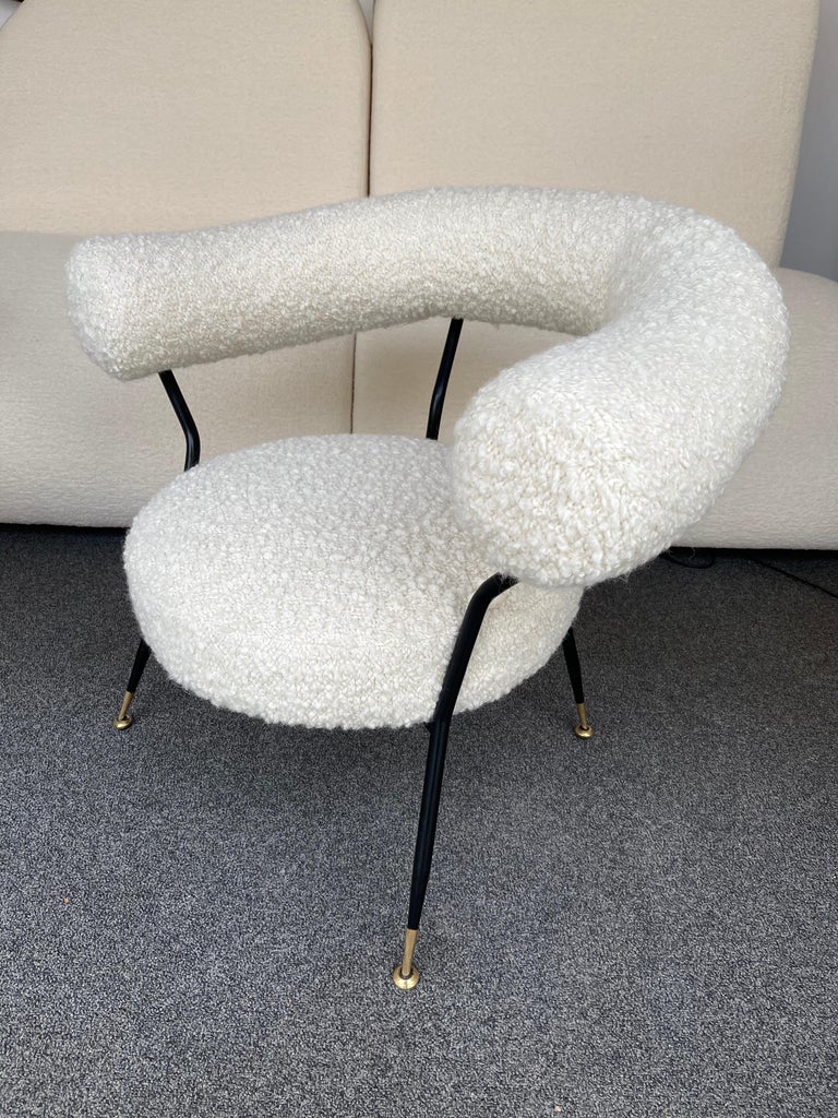 Mid Century Pair of Armchairs in Bouclé Fabric by IPA Bologne, Italy ...