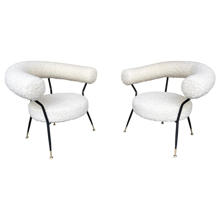 Mid Century Pair of Armchairs in Bouclé Fabric by IPA Bologne, Italy ...