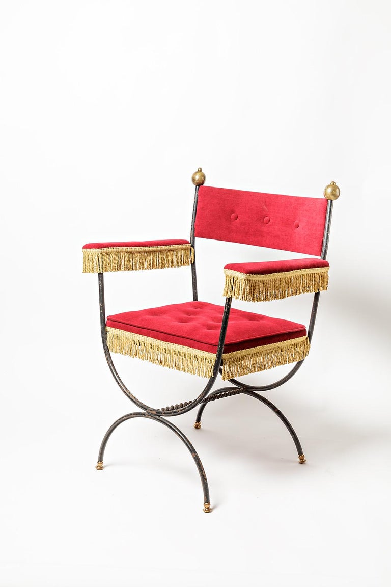 Midcentury Pair of Armchairs Red Color Classical Seating at 1stDibs