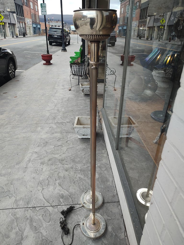 Mid-Century Pair of Art Deco Torchiere Lamps in Nickel For Sale at 1stDibs