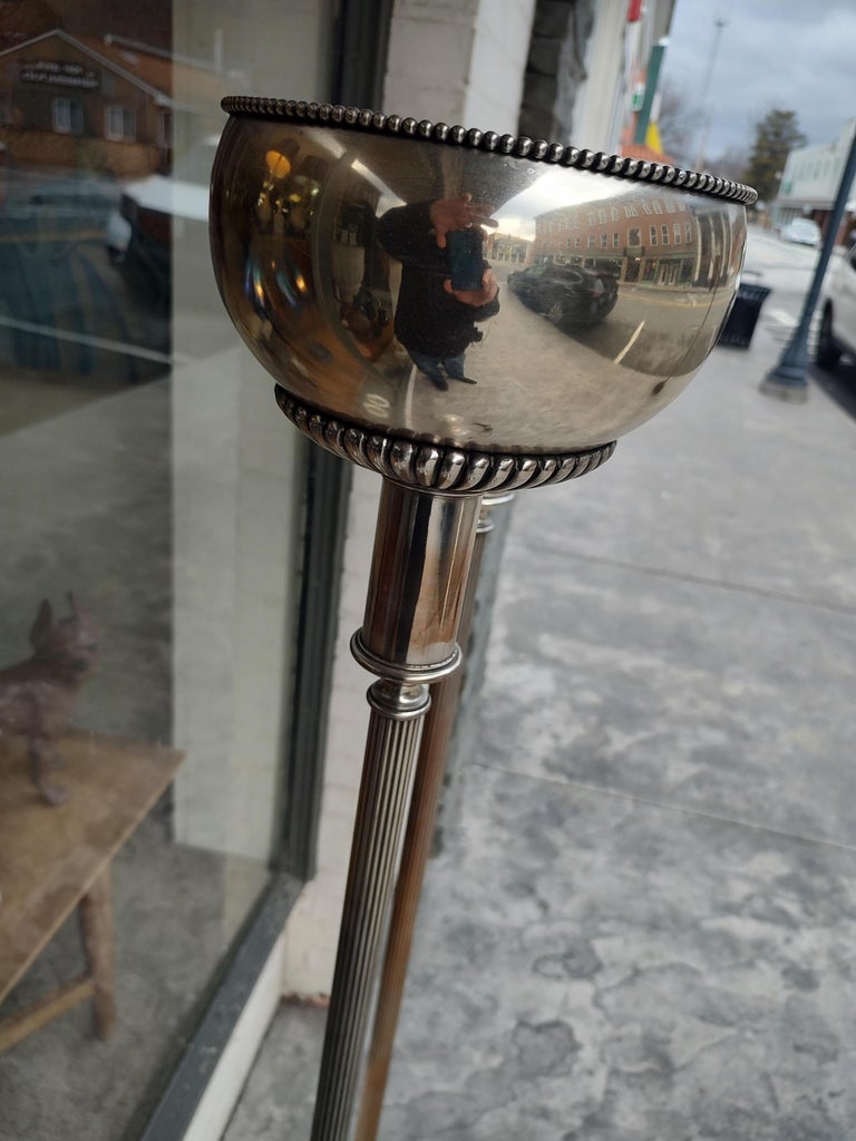 Mid-Century Pair of Art Deco Torchiere Lamps in Nickel For Sale at 1stDibs