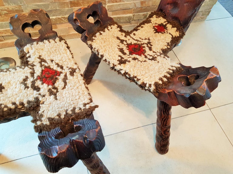 Midcentury Pair of Chairs Stools Minimal Rustic Primitive Style ...