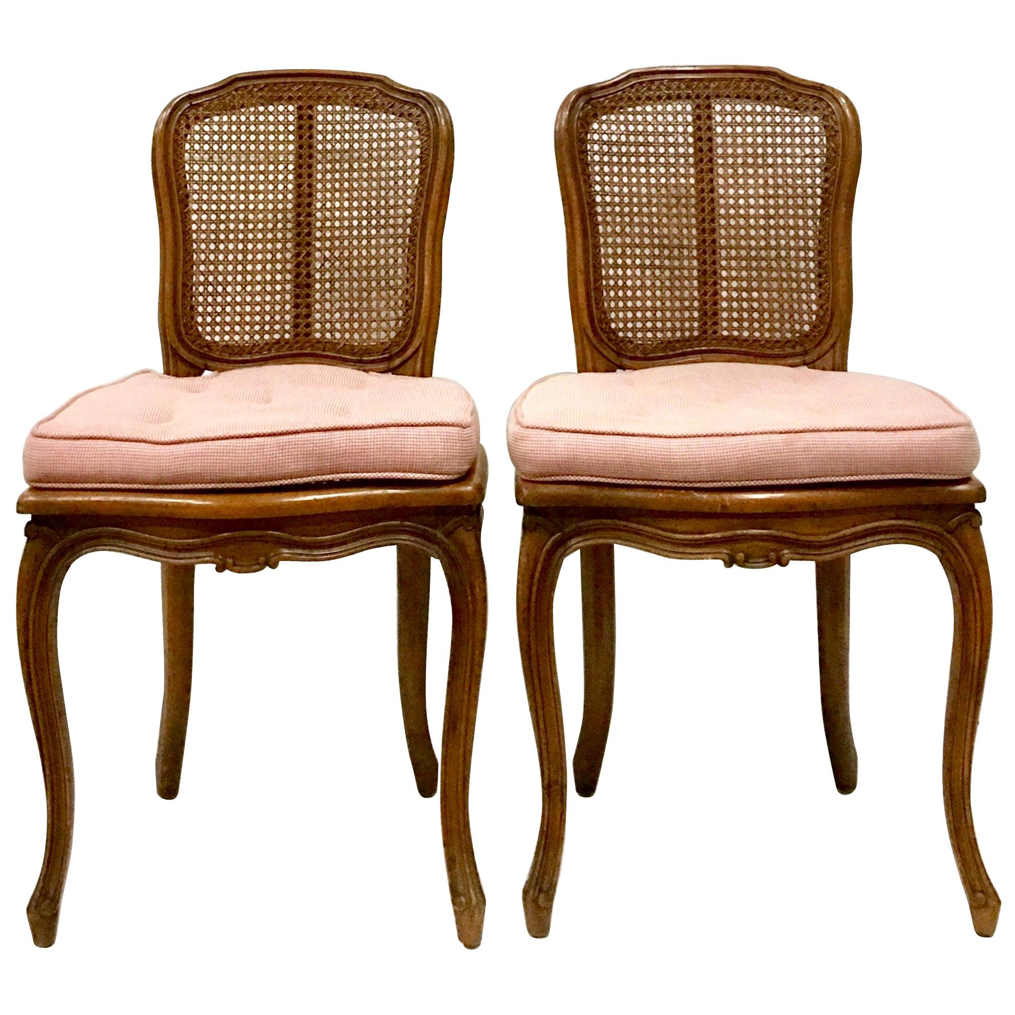 Mid-Century Pair Of French Style Carved Wood and Cane Chairs For Sale ...