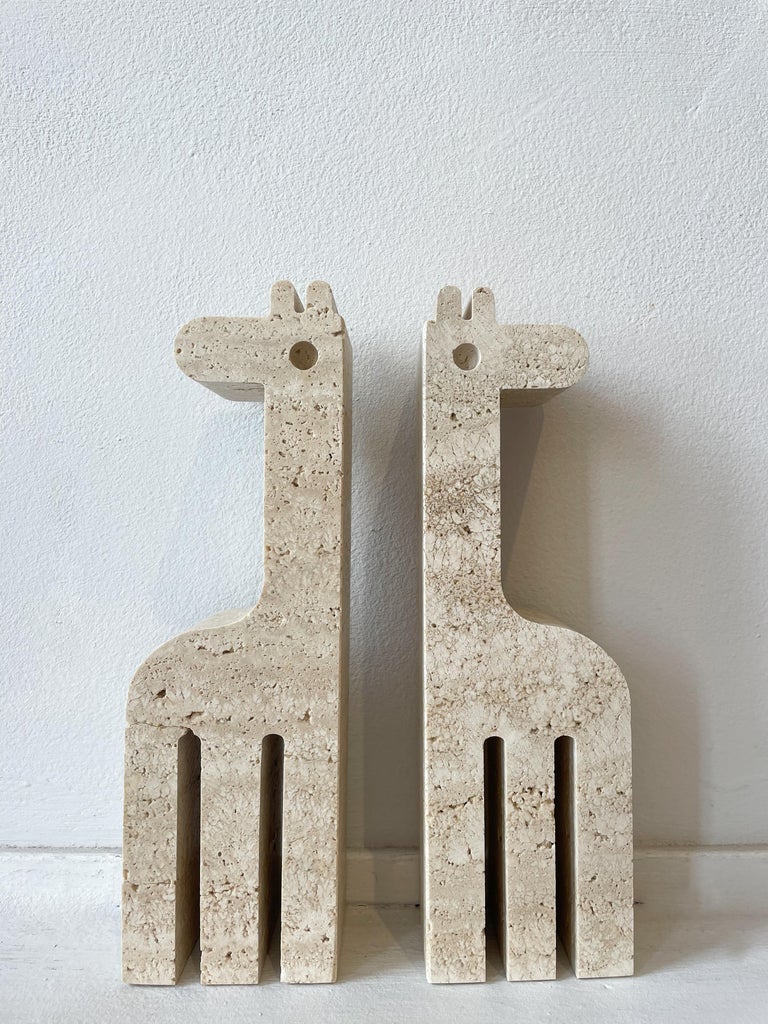 Mid-Century Pair of Giraffe Bookends by Fratelli Mannelli, Travertine ...