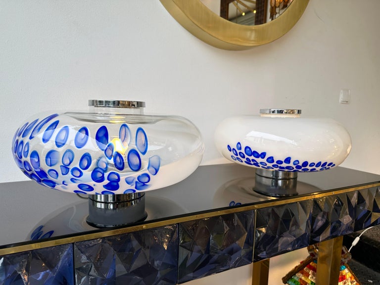 Midcentury Pair of Murano Glass and Metal UFO Lamps by Esperia, Italy ...