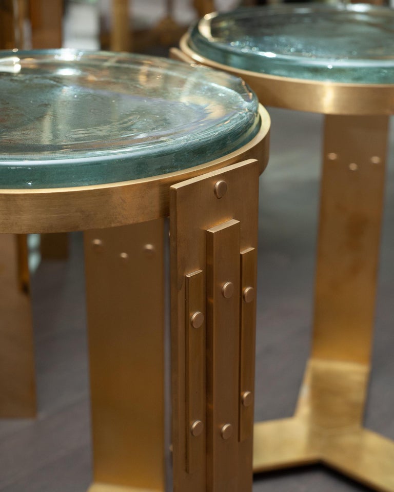 Mid-Century Pair of Murano Glass Tables with Art Deco Brass Bases For ...