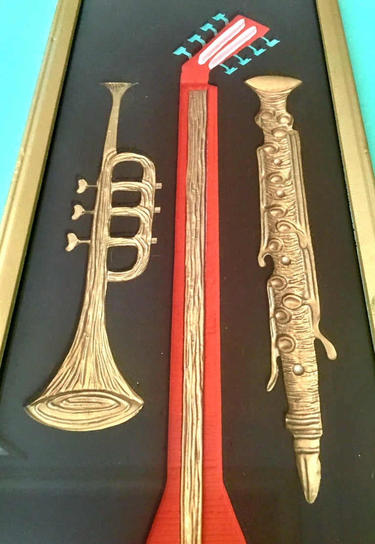 Midcentury Pair of Musical Instrument Shadow Box Painted Art by, Turner ...