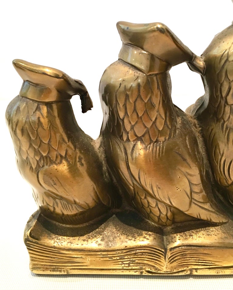 Mid-Century Pair Of Solid Brass "Scholarly Owl" Bookends By Jennings ...