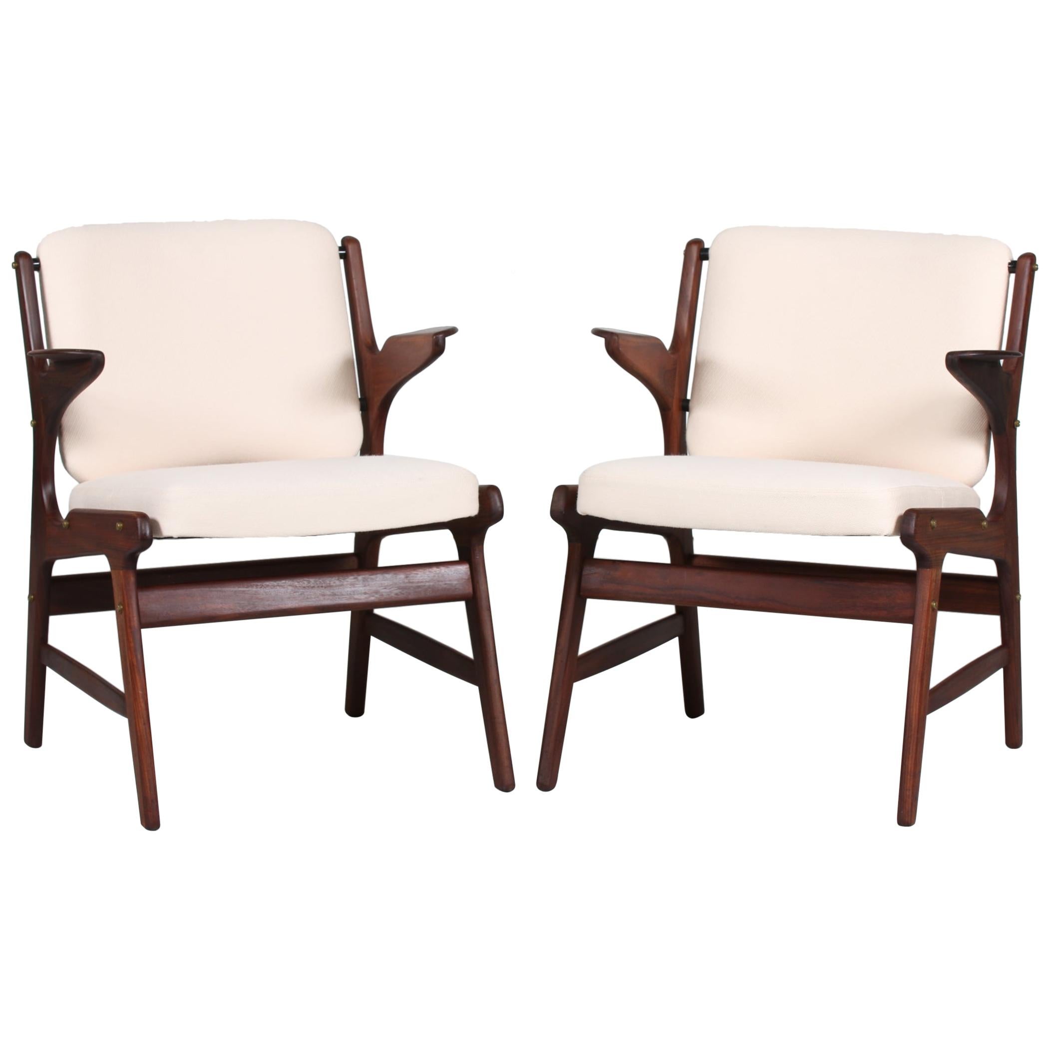 Modern Square Frame Oak Armchairs with Original Blush Textured Fabric ...