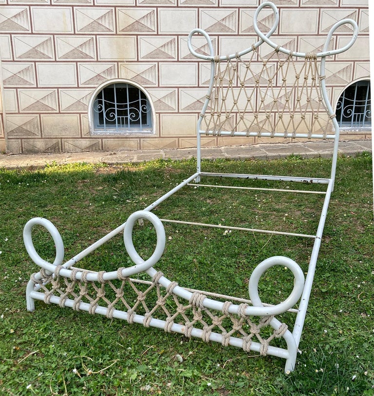 Mid-Century Pair of Unique Italian Beds in White Curved Tubular and ...