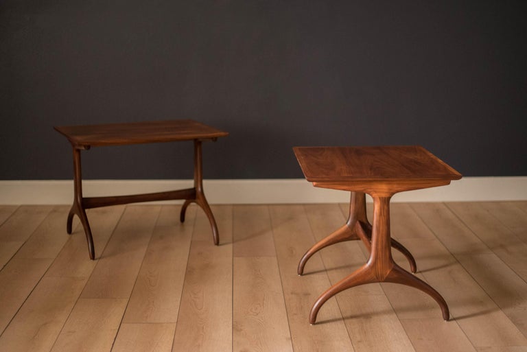 Mid Century Pair of Walnut Heritage Wishbone End Tables at 1stDibs