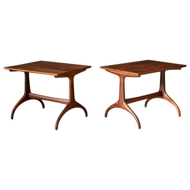 Mid Century Pair of Walnut Heritage Wishbone End Tables at 1stDibs