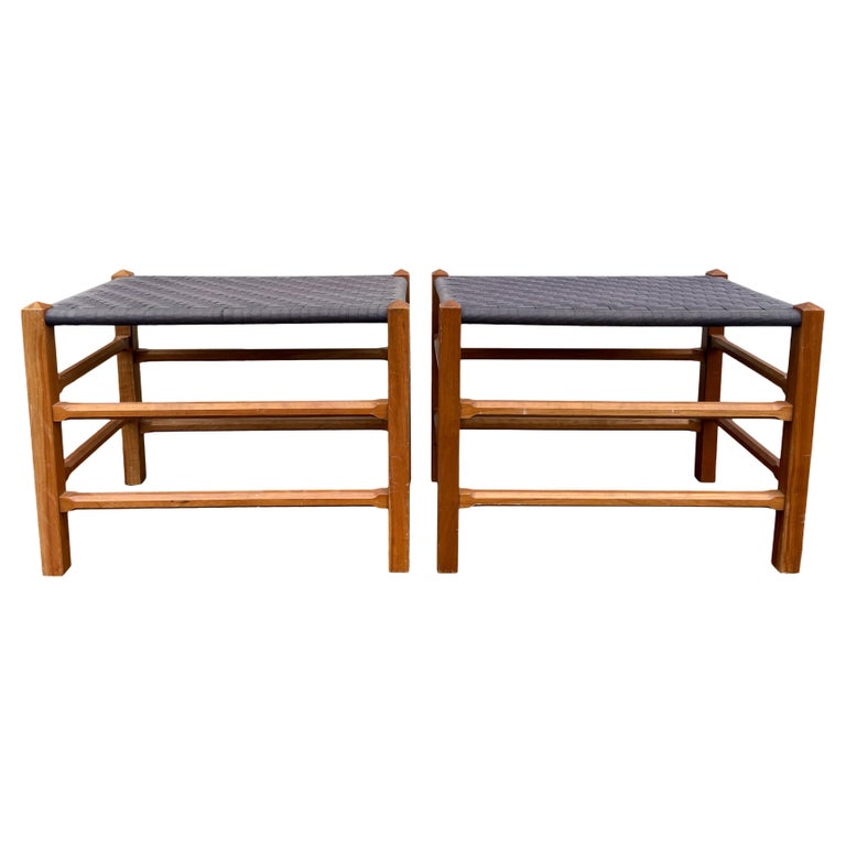 Mid Century Pair of Woven Cloth Danish Style Stools Benches Thomas ...