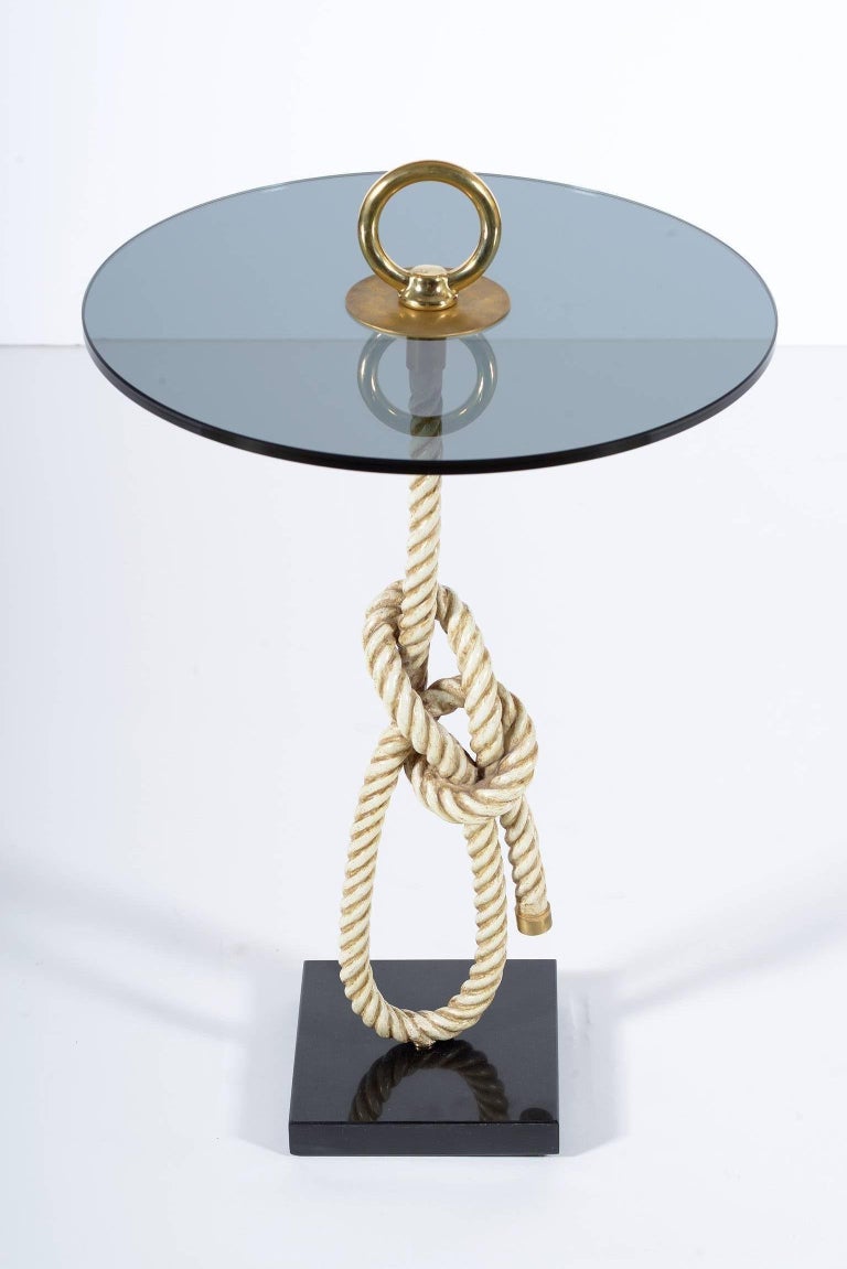 Midcentury Pair of Round "Rope" Side Table Bronze Handles Banci Firenze ...