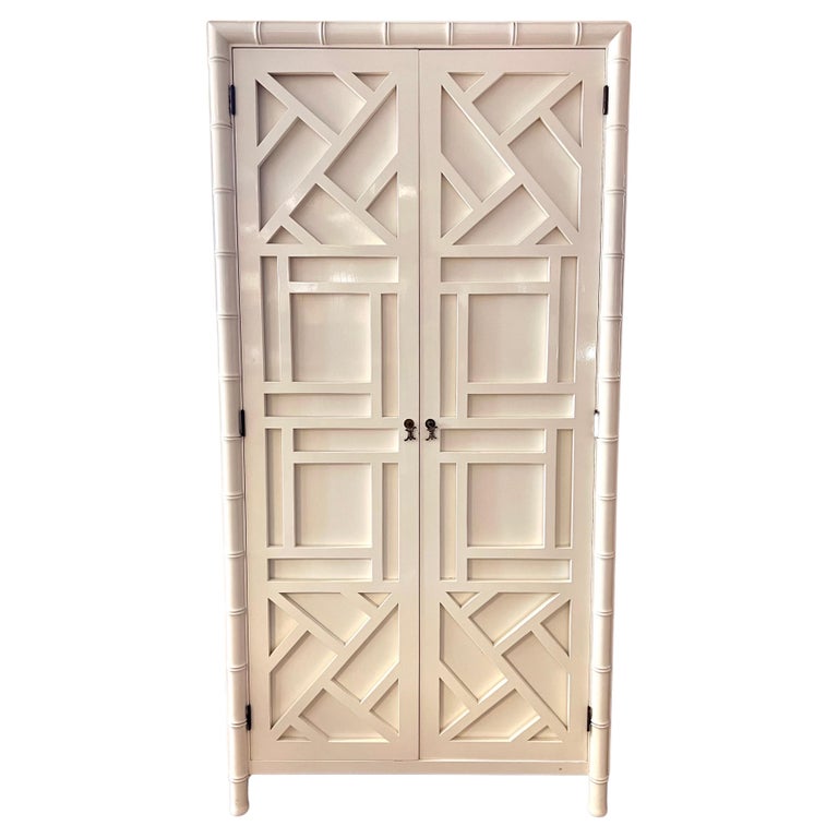 Midcentury Palm Beach Regency Faux Bamboo White Lacquered Linen Press ...