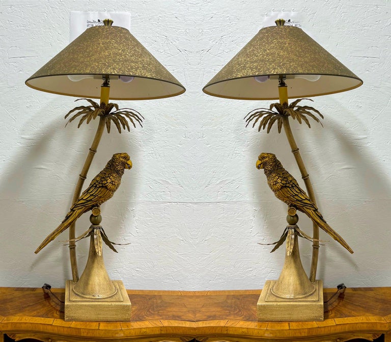 Mid-Century Palmbeach Regency Style Tole Parrot / Bird Lamps - Pair For ...
