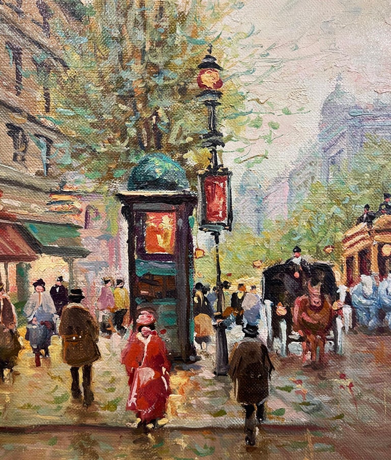 Midcentury Parisian Street Oil Painting in Carved Gilt Frame Signed a ...