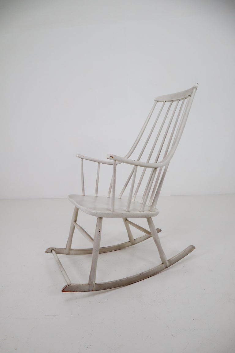 Midcentury Patinated French Rocking Chair, 1950s at 1stDibs