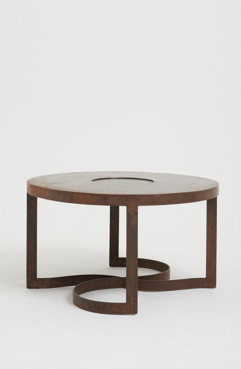 Midcentury Patinated Steel Coffee Table For Sale at 1stDibs