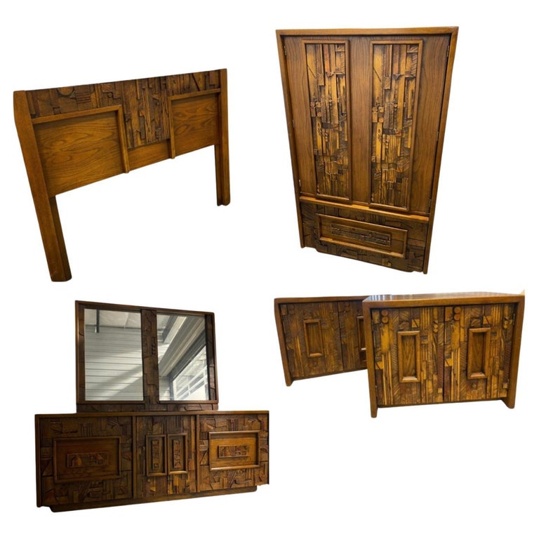 Mid Century Paul Evans Style Pueblo Brutalist Lane Bedroom Set - 6 ...