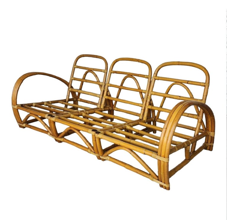 Mid-Century Paul Frankl Rattan Pretzel Arms Loungeh Sectional Sofa For ...