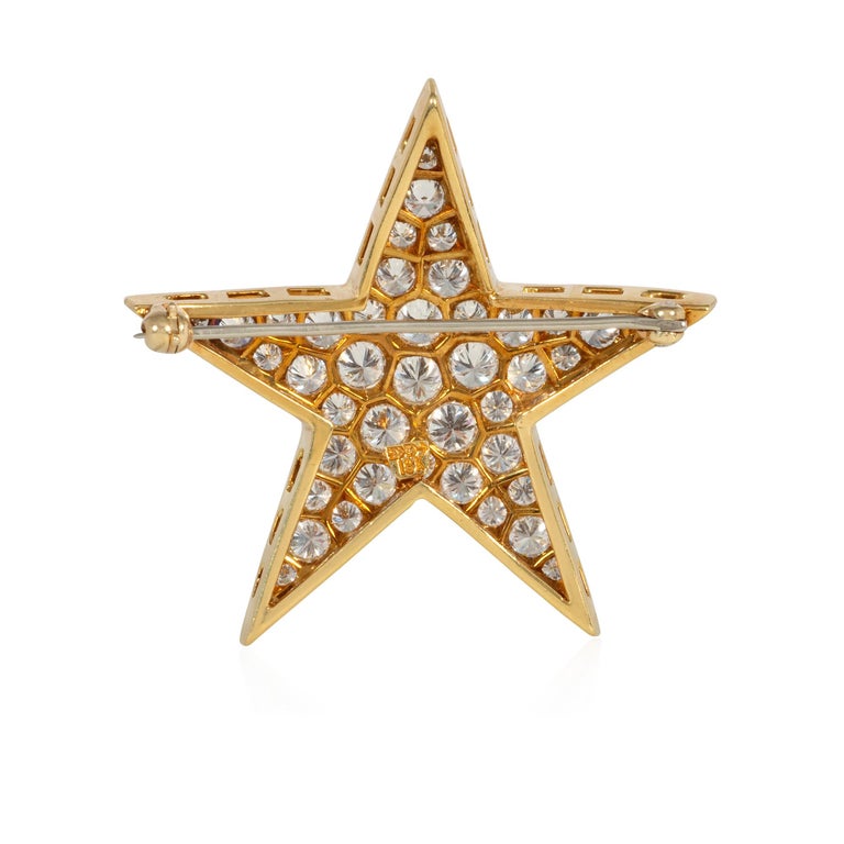 Midcentury Pavé Diamond and Gold Star Brooch For Sale at 1stDibs