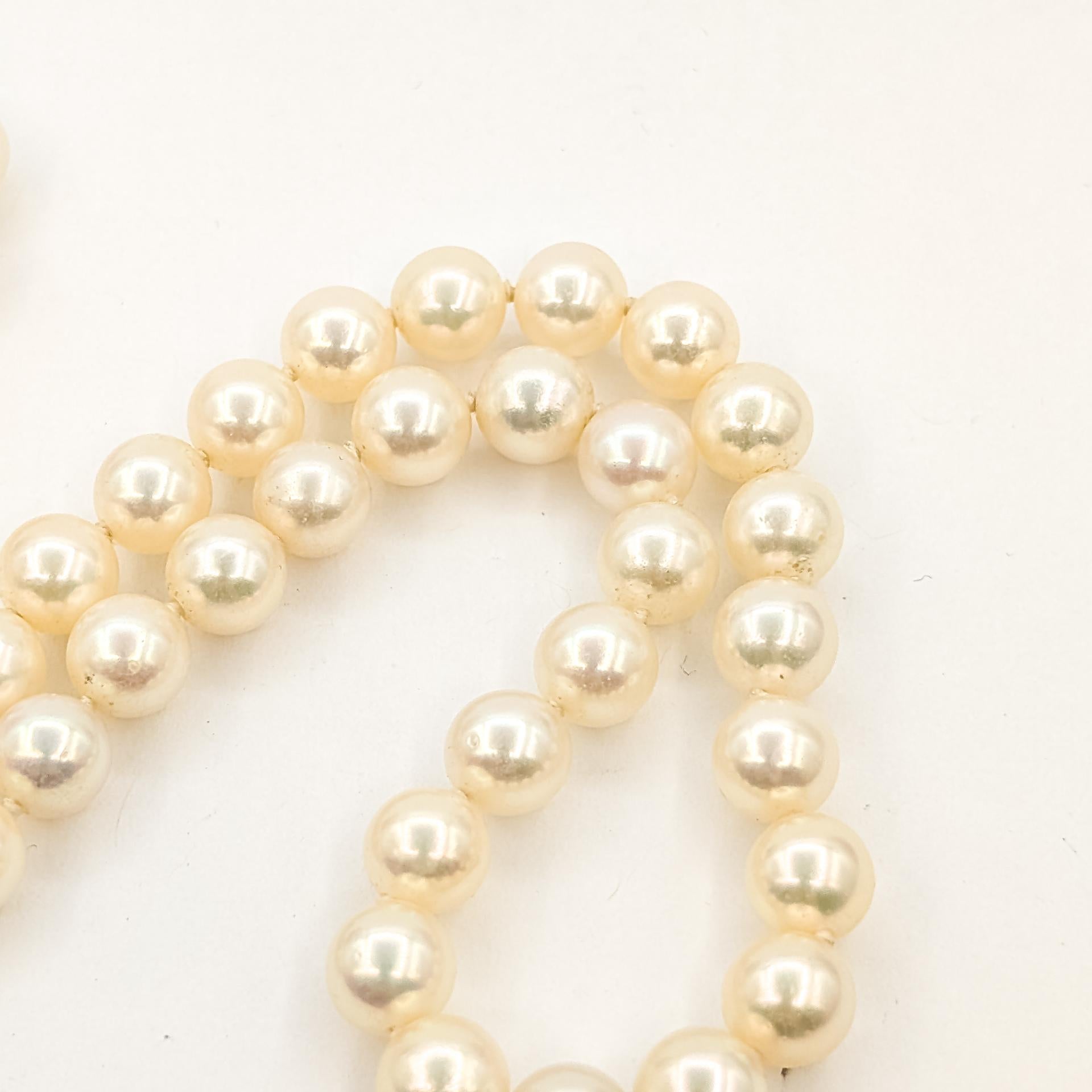 Mid-century Pearl and Diamond Strand Necklace in 14k White Gold For ...
