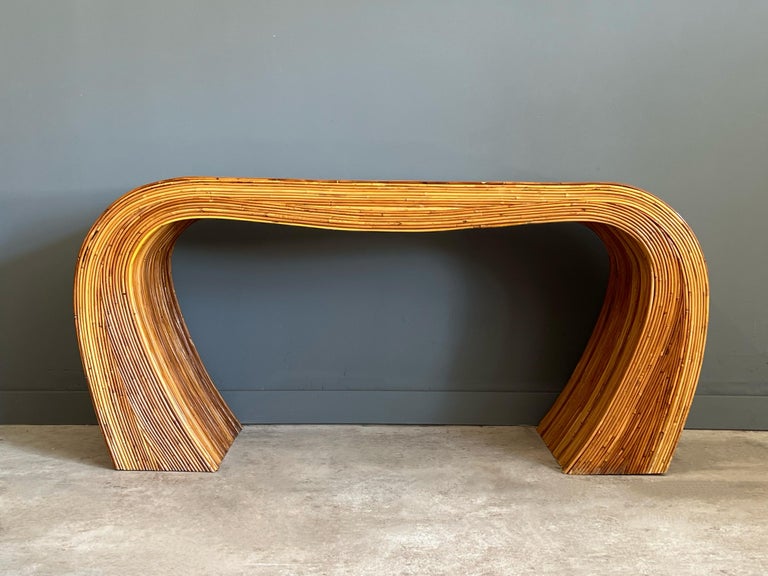 Mid Century Pencil Reed Console or Sofa Table at 1stDibs