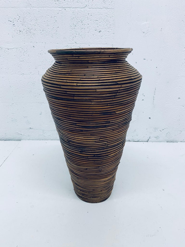 Midcentury Pencil Reed Rattan Floor Vase For Sale at 1stDibs | tall ...