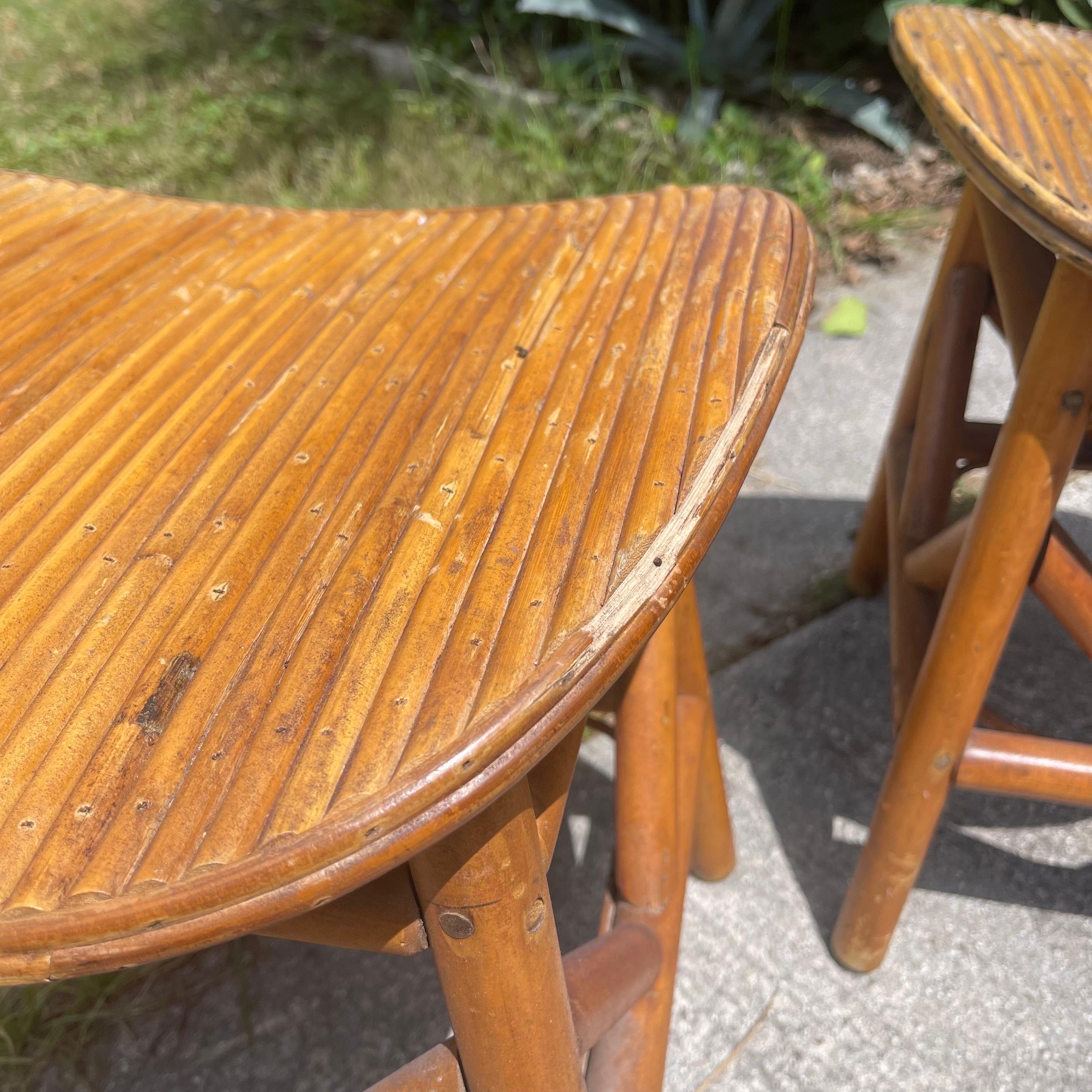 Mid-Century Pencil Reed and Rattan Stools, a Pair For Sale at 1stDibs