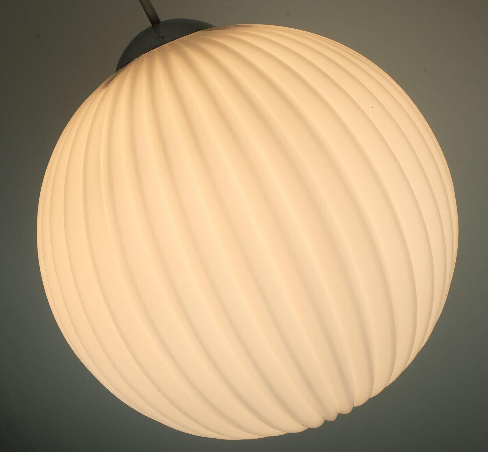 mid century PENDANT LAMP 1960s white opaline glass shade with pleated ...