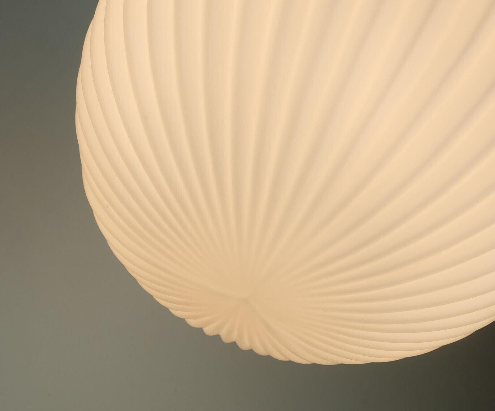 mid century PENDANT LAMP 1960s white opaline glass shade with pleated ...