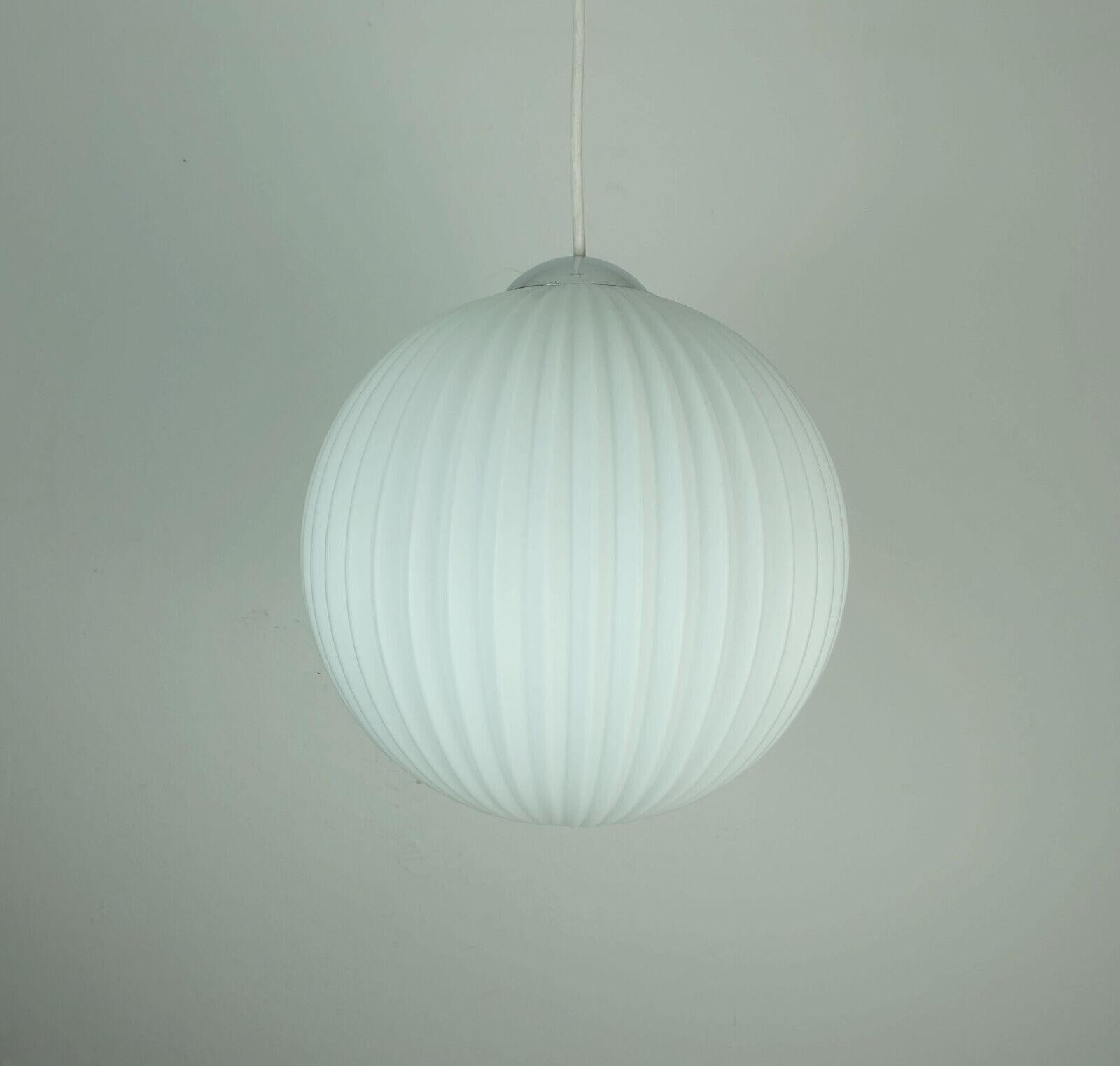 mid century PENDANT LAMP 1960s white opaline glass shade with pleated ...
