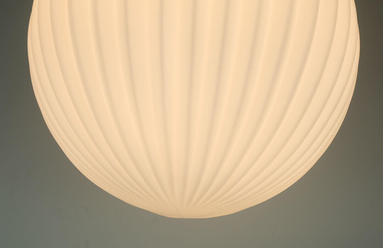 mid century PENDANT LAMP 1960s white opaline glass shade with pleated ...