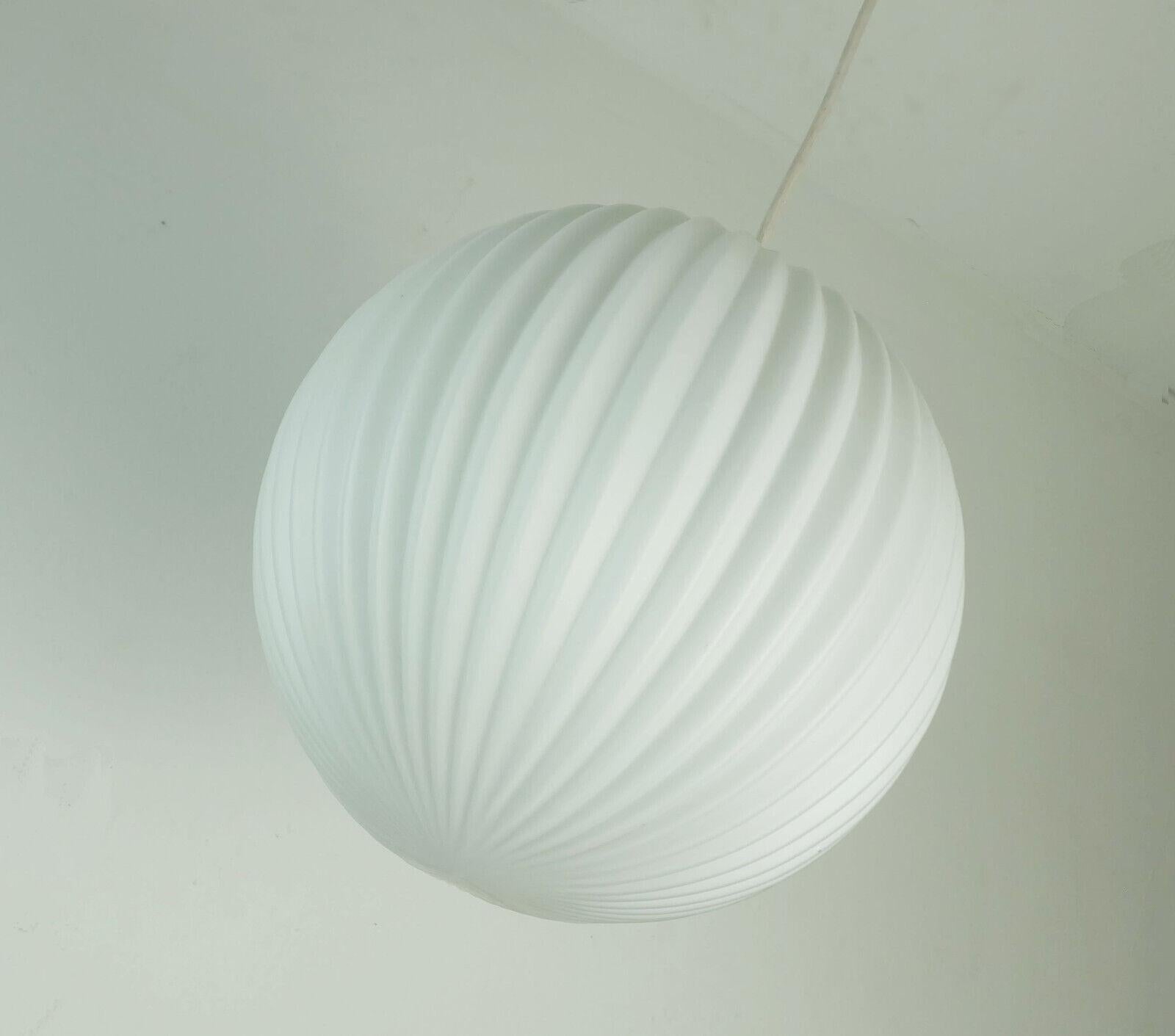 mid century PENDANT LAMP 1960s white opaline glass shade with pleated ...
