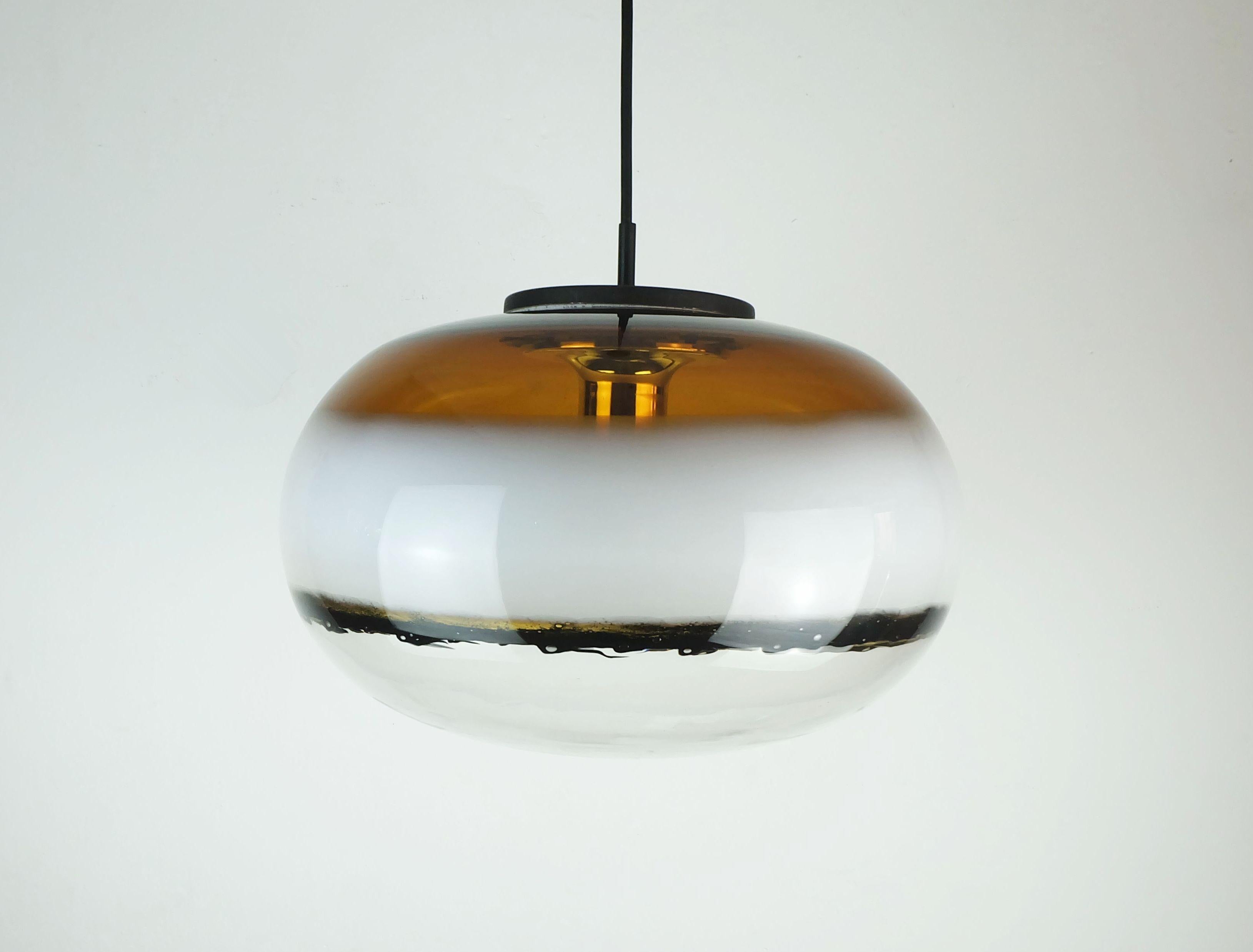 mid century PENDANT LAMP peill and putzler 1970s amber white black ...