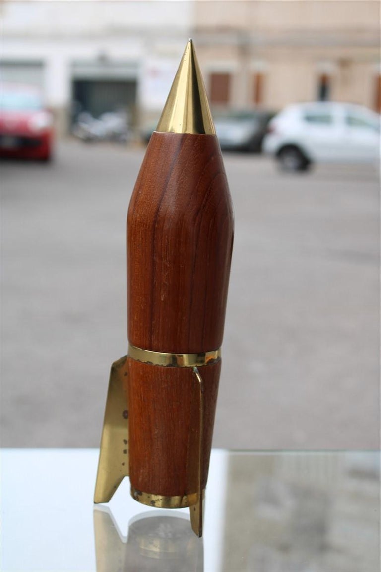 Midcentury Pepper Mill Italian Design 1950s Brass and Teak Missile For ...