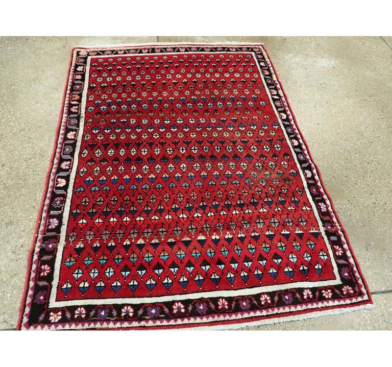 Midcentury Persian Folk Handmade Throw Rug in Red For Sale at 1stDibs ...