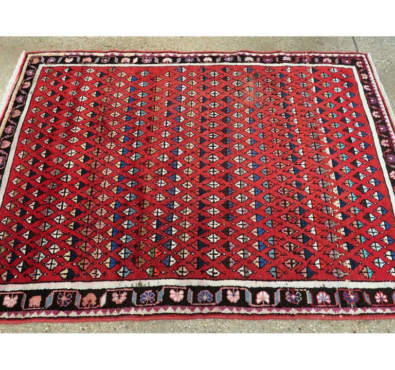 Midcentury Persian Folk Handmade Throw Rug in Red For Sale at 1stDibs ...