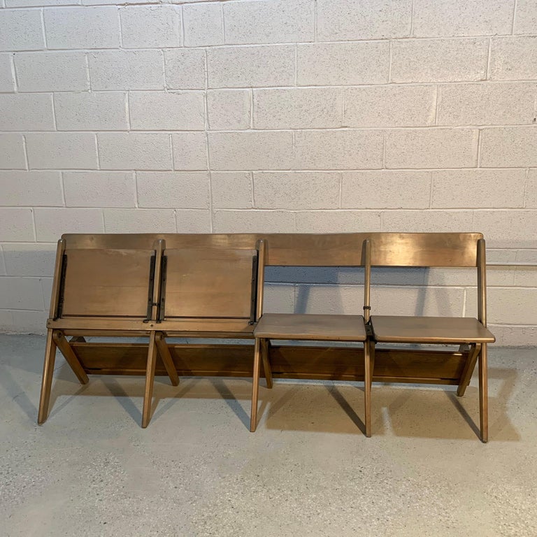 Midcentury Pickled Maple Folding Auditorium Theater Bench For Sale at ...