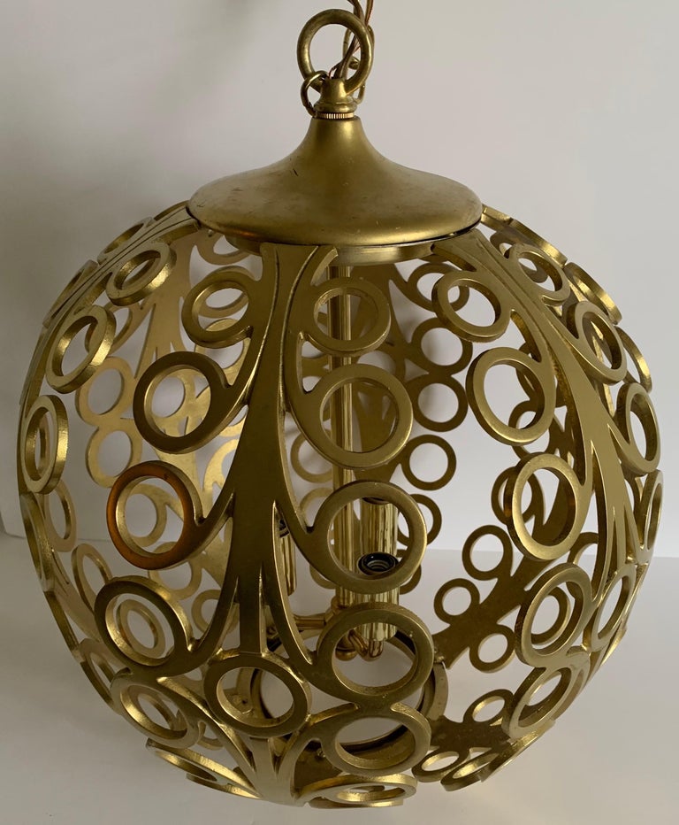 Midcentury Pierced Gold Metal Geometric Pendant Light For Sale at ...