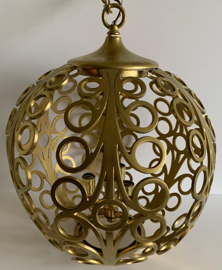 Midcentury Pierced Gold Metal Geometric Pendant Light For Sale at ...