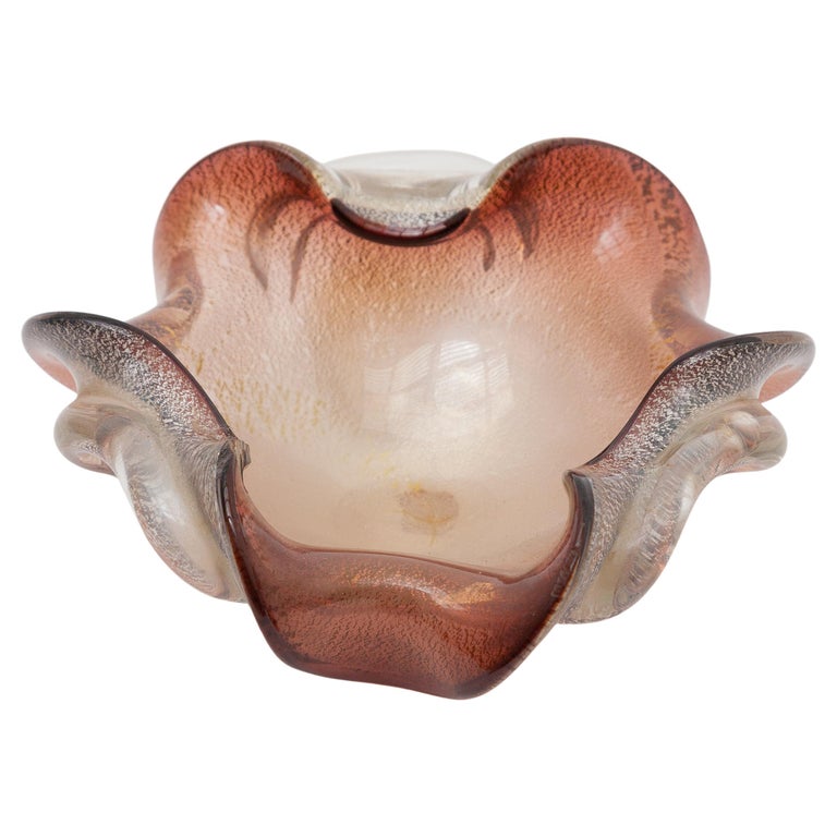Mid-Century Pinched Murano Glass Bowl, Silver Flake, Seguso, 1950s For ...