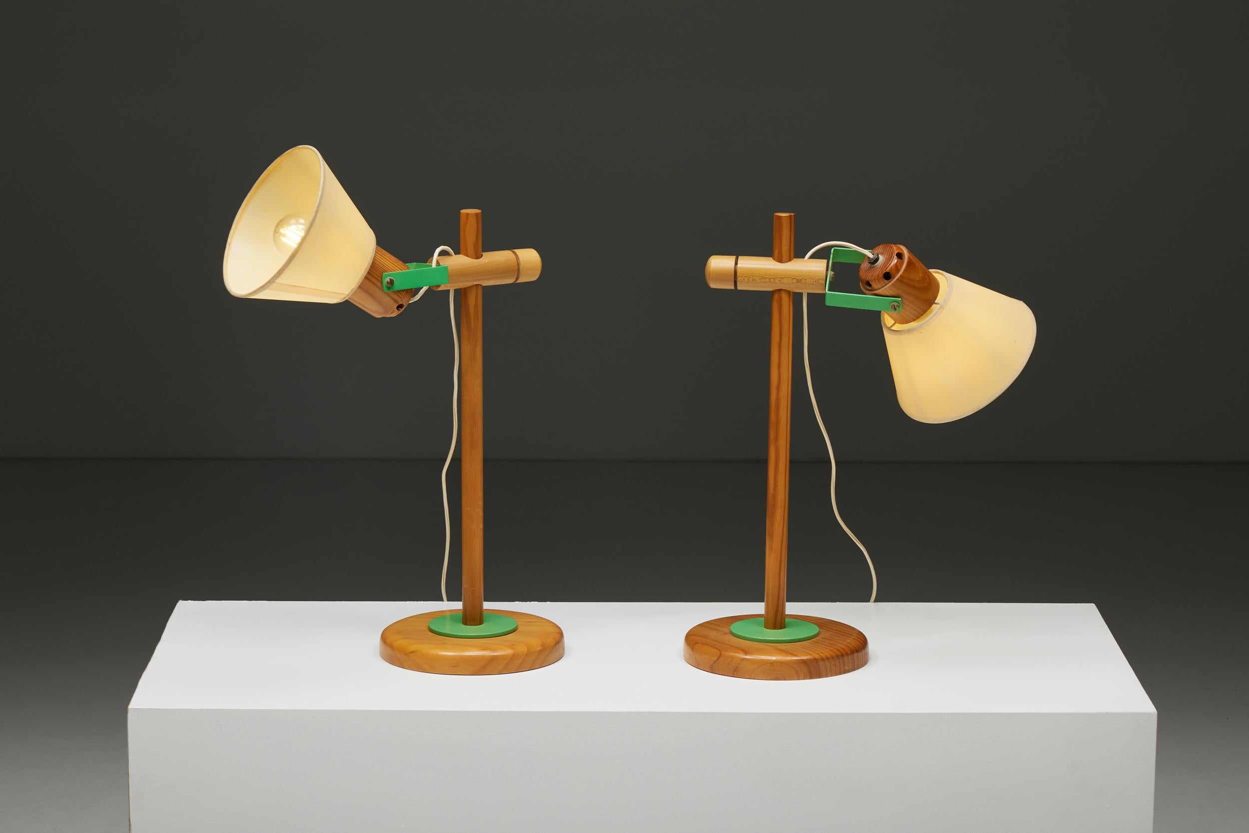 Mid-Century Pine Wood Desk Lamps, Spain, 1980s at 1stDibs