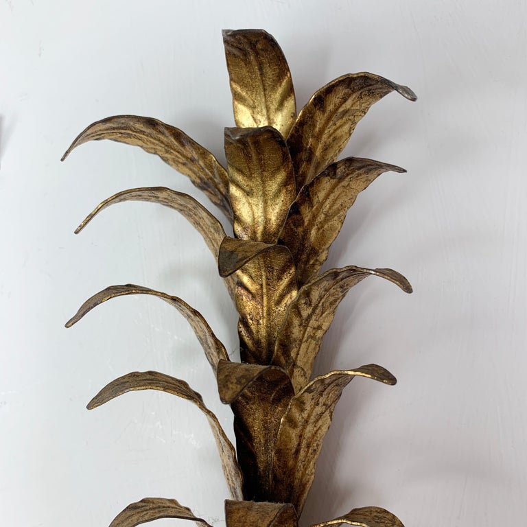 Mid Century Pineapple Frond Gilt Wall Lights For Sale at 1stDibs