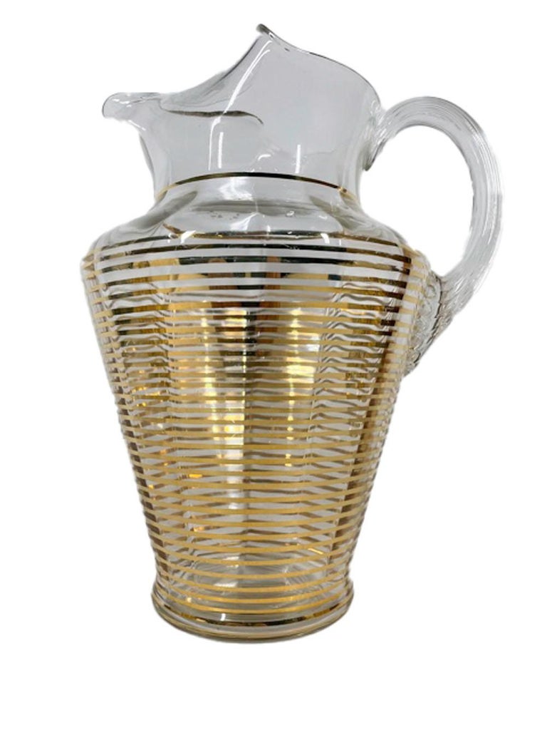 Mid-Century Pitcher Set with Gold Lines / Pitcher and 6 Cocktail ...