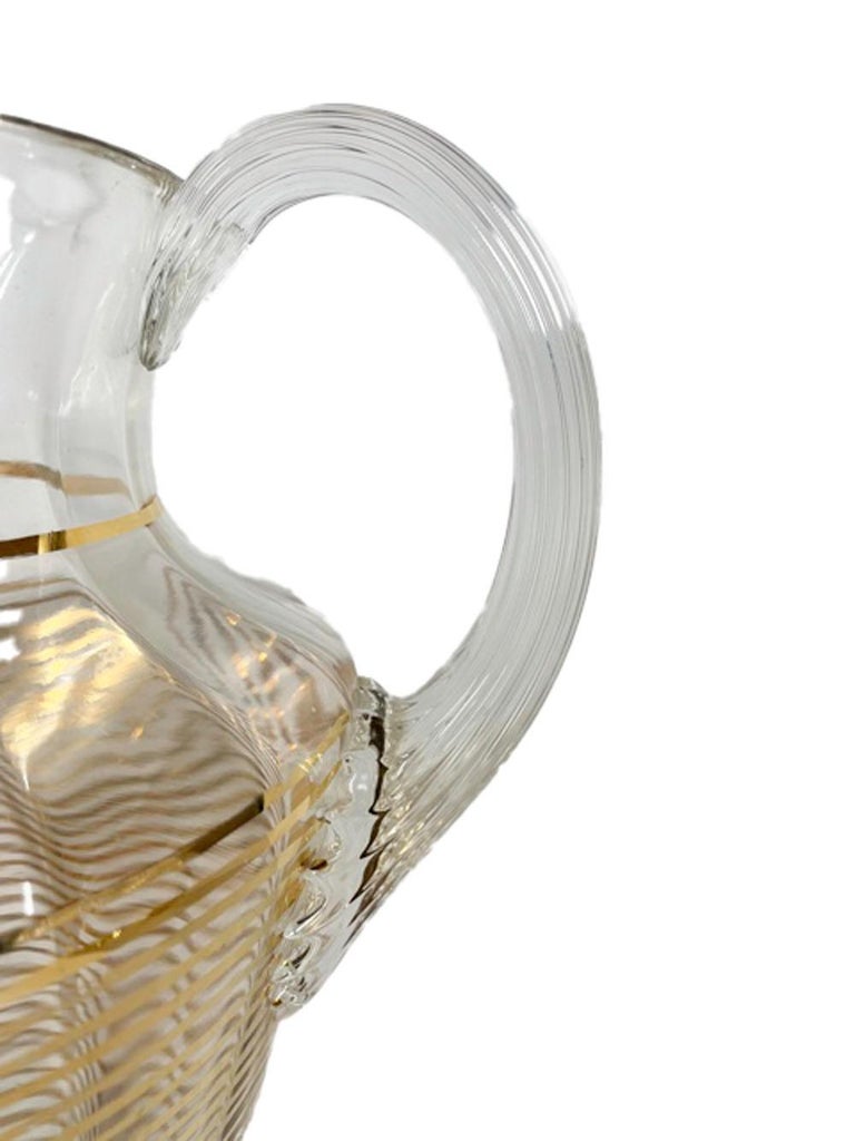 Mid-Century Pitcher Set with Gold Lines / Pitcher and 6 Cocktail ...