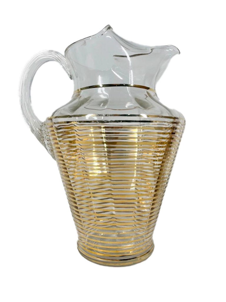 Mid-Century Pitcher Set with Gold Lines / Pitcher and 6 Cocktail ...