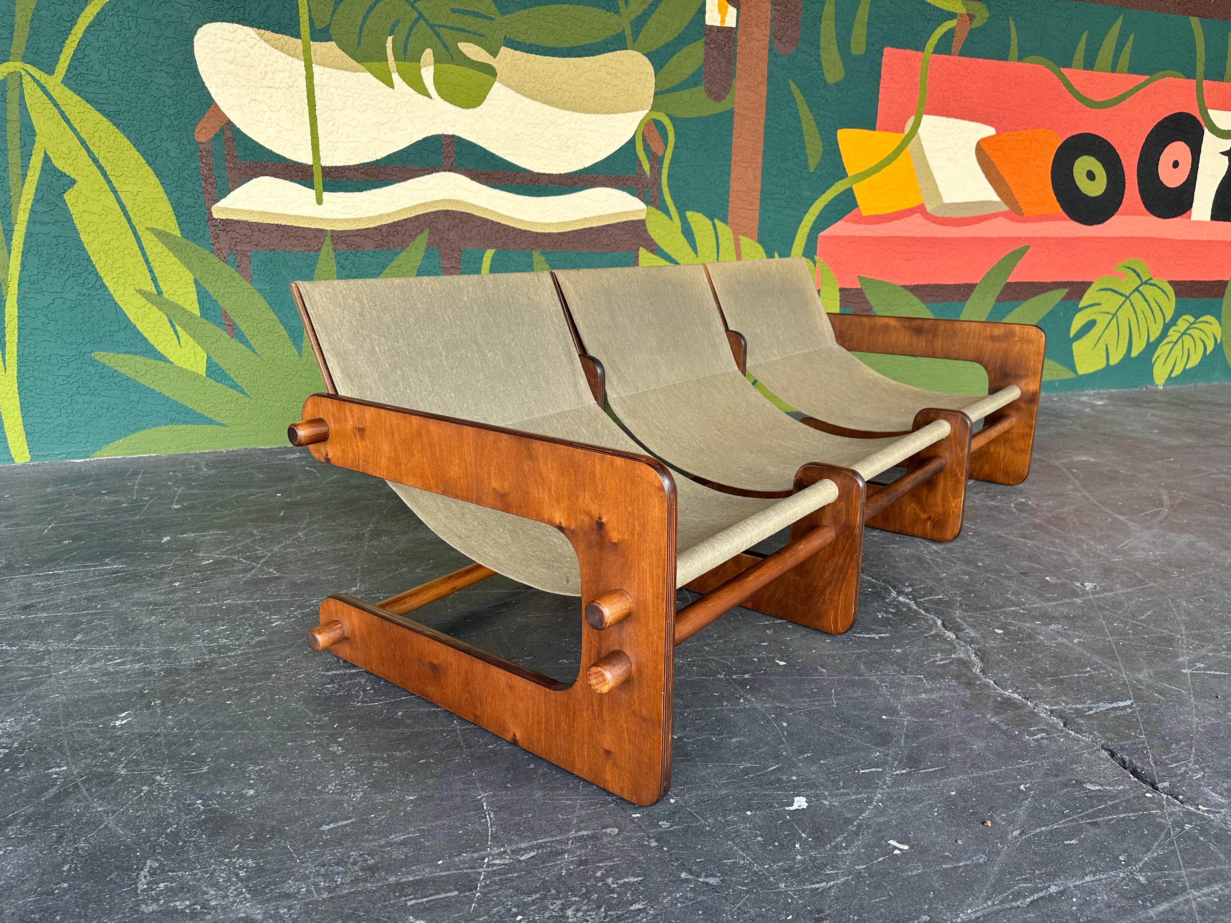 Mid Century Plywood and Faux Fur Sling Sofa in the Style of Lou Hodges ...